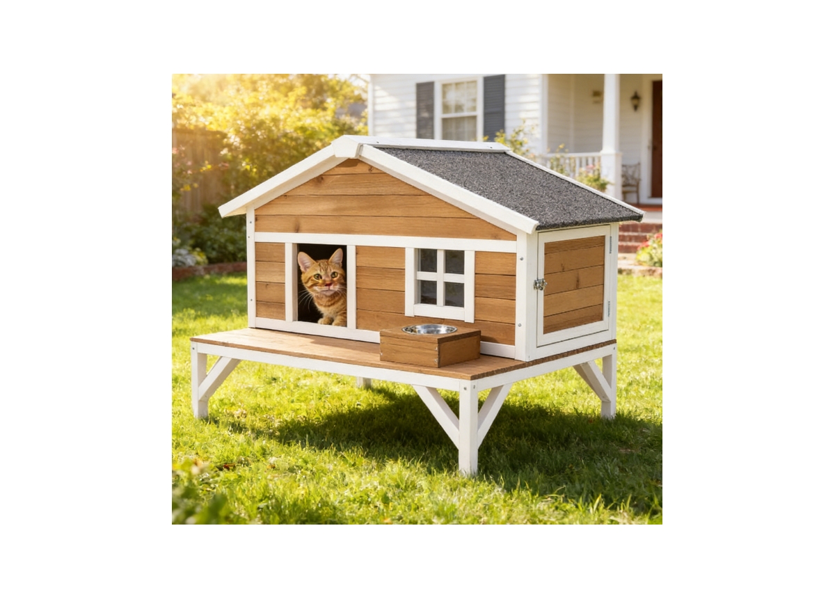 Click here for Zeus and Ruta Wooden Insulated Cat House Elevated... prices