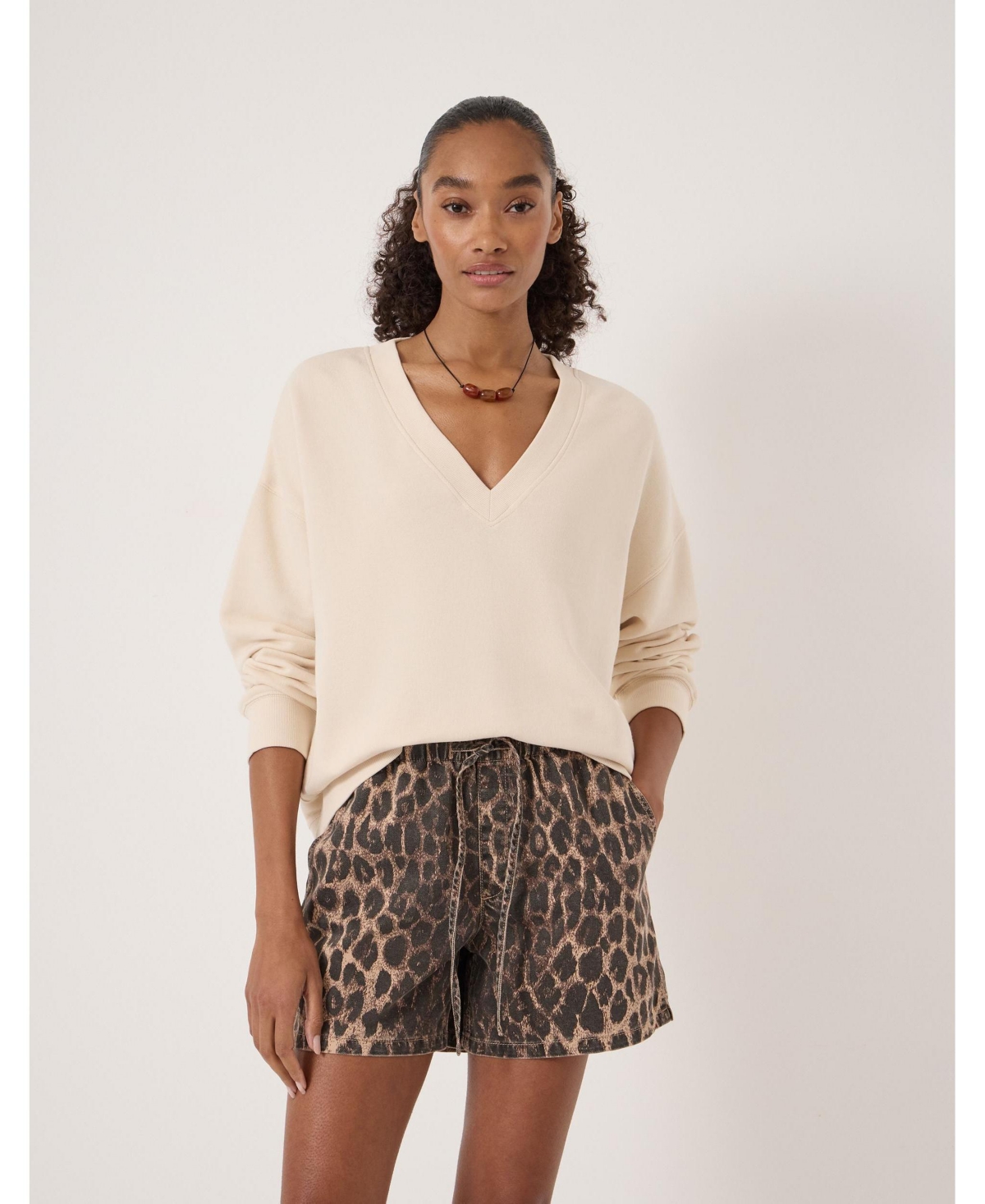 Click here for Hush Womens Cleo V-Neck Cotton Sweatshirt - Almond prices