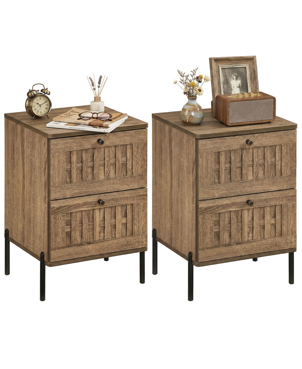 Click here for Gymax 2PCS-Nightstand w/2 Woven Storage DrawersMet... prices