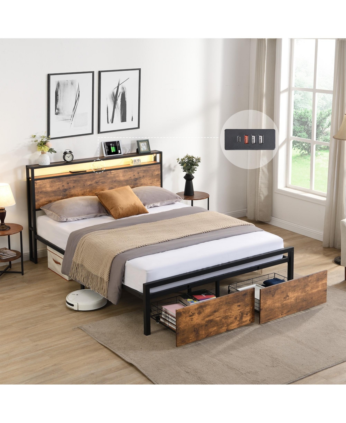 Click here for sumyeg Full Size Bed Frame with Storage Headboard... prices