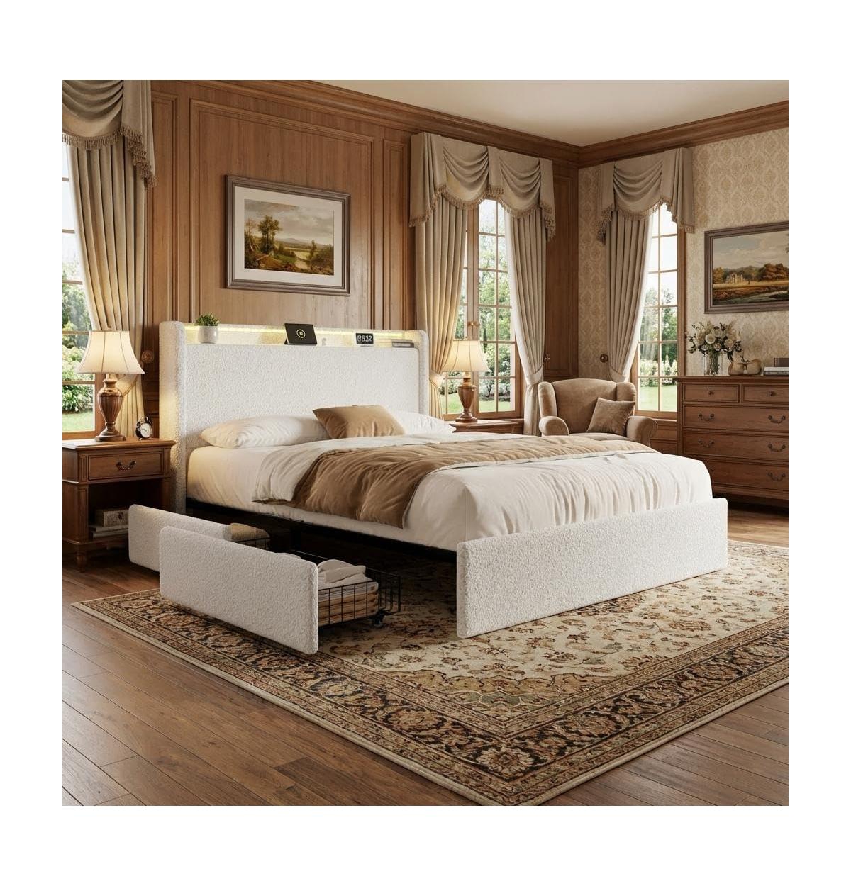 Click here for gaomon Boucle Upholstered Platform Bed with Storag... prices