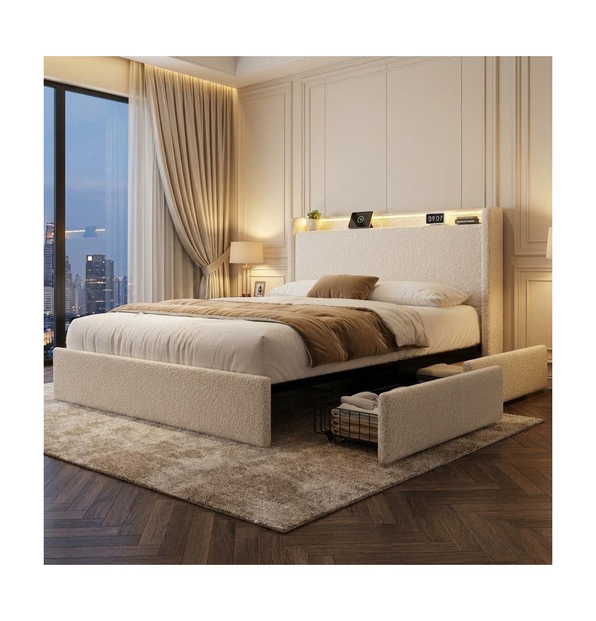 Click here for gaomon Boucle Upholstered Platform Bed with Storag... prices