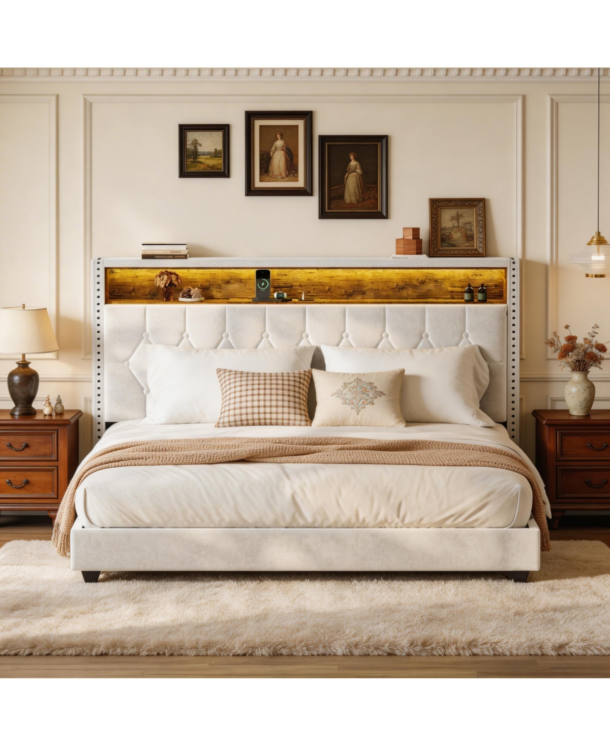 Click here for Homfan Bed Frame with Led Lights and Charging Stat... prices