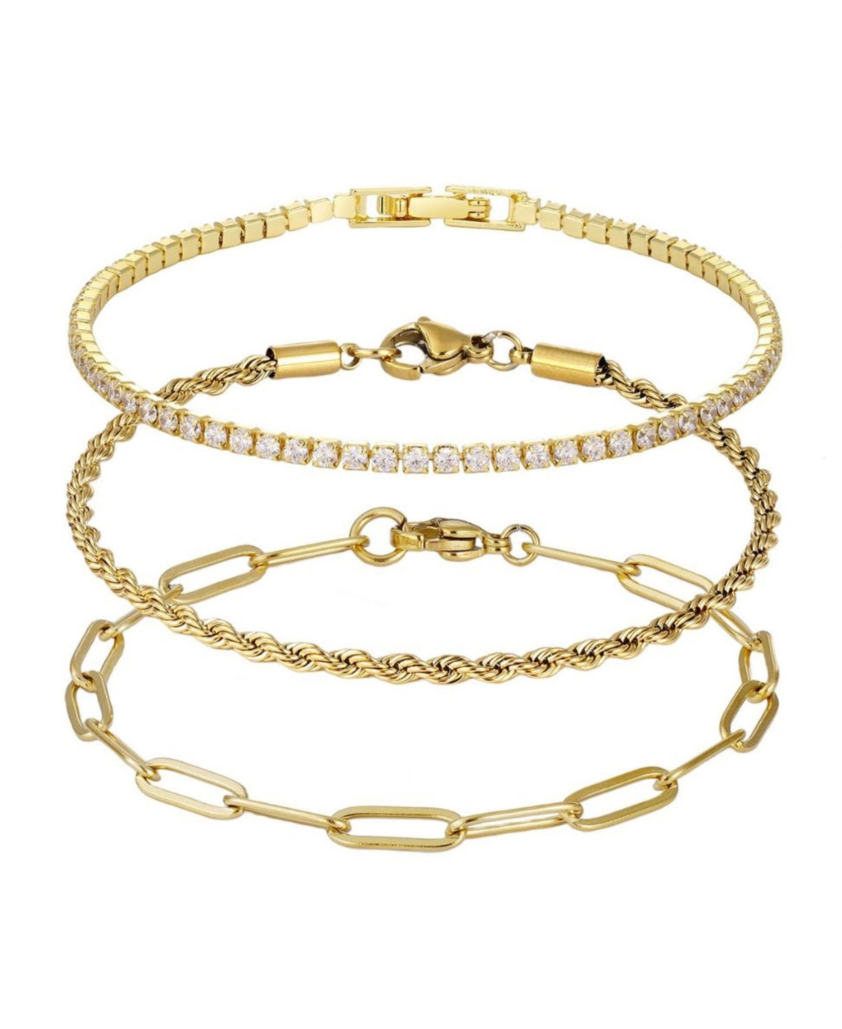 Click here for Adornia Gold Paperclip  Rope and Tennis Bracelet S... prices