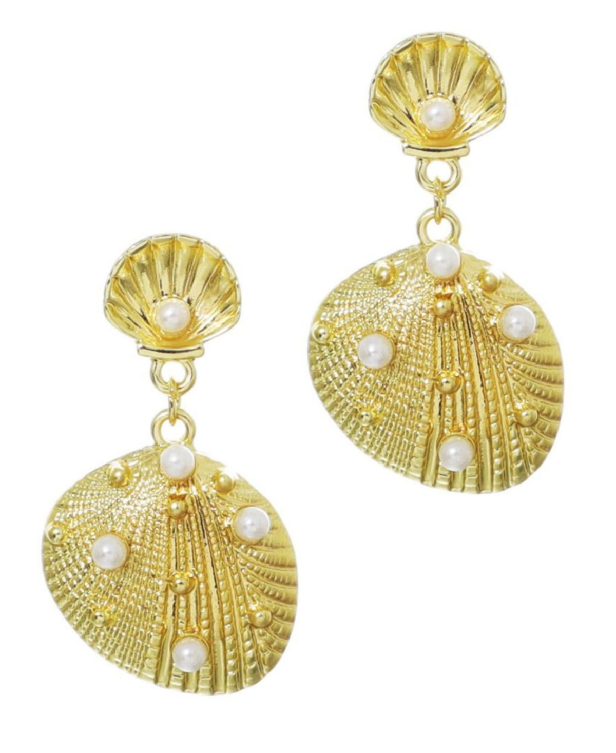 Click here for Adornia Gold Pearl-Studded Shell Drop Earrings - G... prices