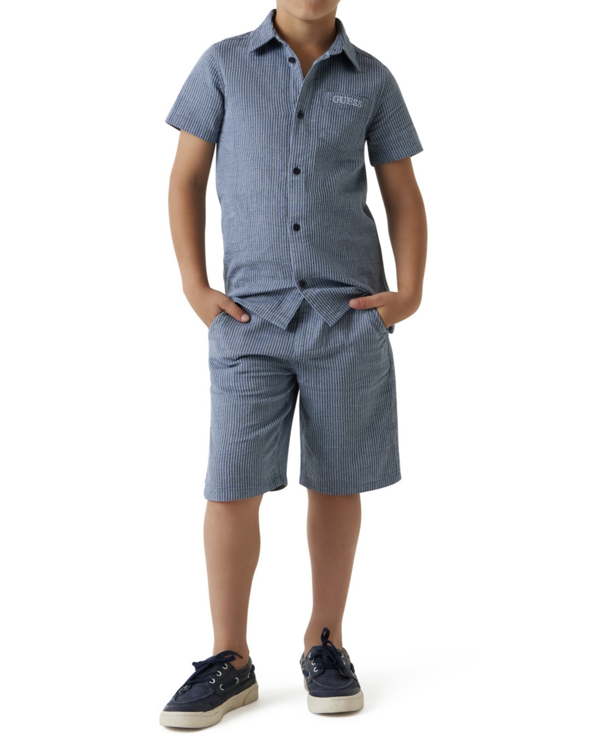 Click here for Guess Boys 8-16 Seersucker Button Down Shirt - Blu... prices