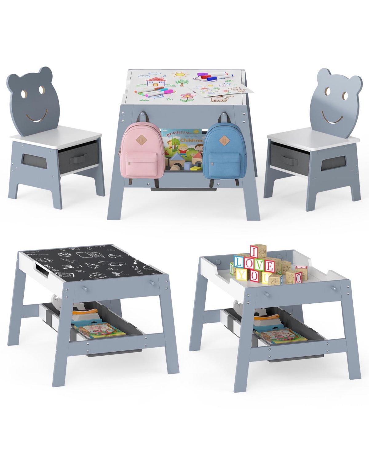 Click here for Sugift Toddler Table and 2 Chairs 5-in-1 Cute Art... prices