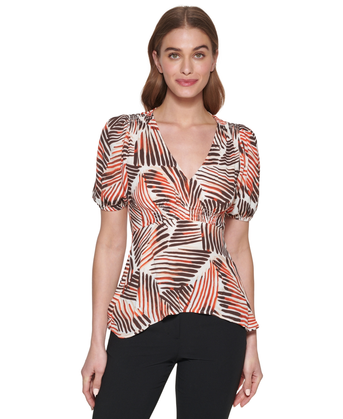 Click here for Dkny Petite Short-Sleeve Printed V-Neck Blouse - B... prices