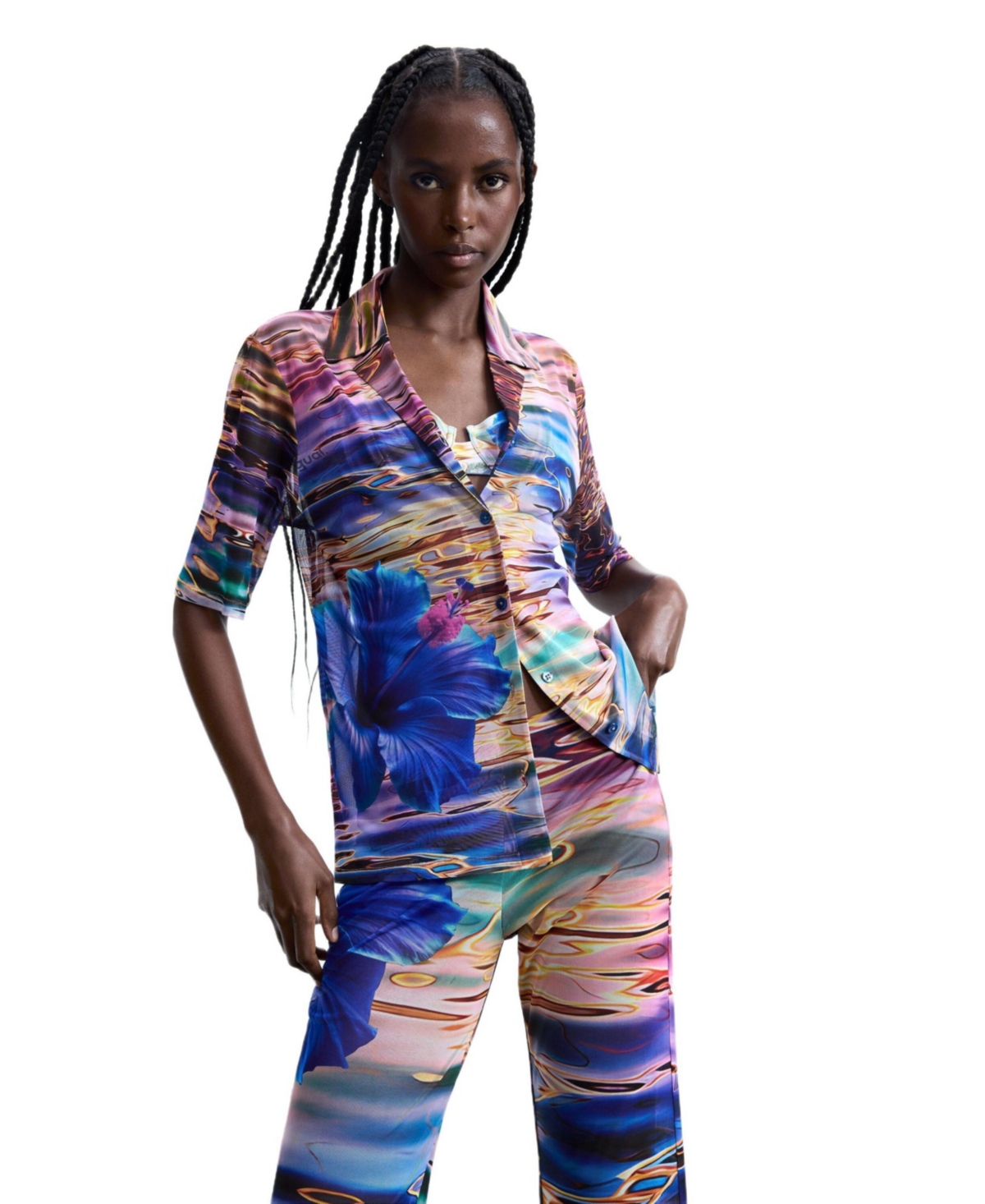 Click here for Desigual Womens Water Flower Shirt - Blue prices