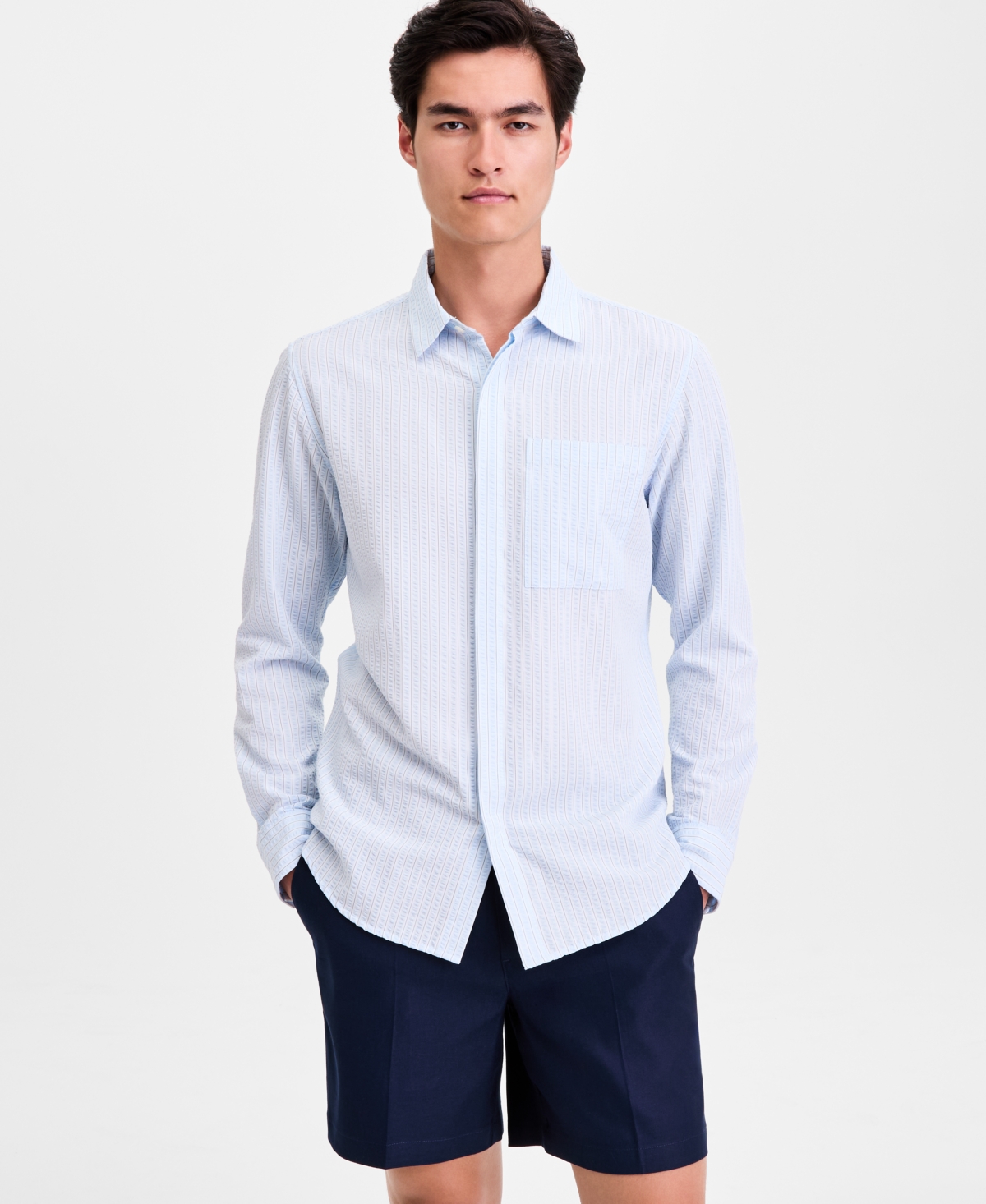 Click here for Alfani Mens Long-Sleeve Puckered Stripe One Pocket... prices