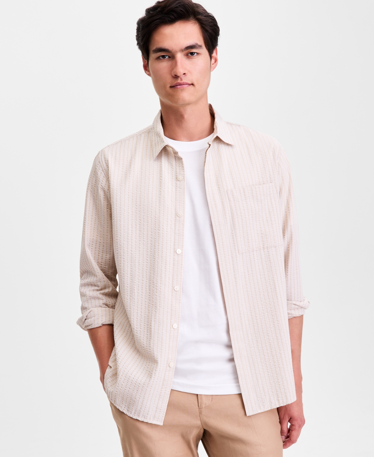Click here for Alfani Mens Long-Sleeve Puckered Stripe One Pocket... prices
