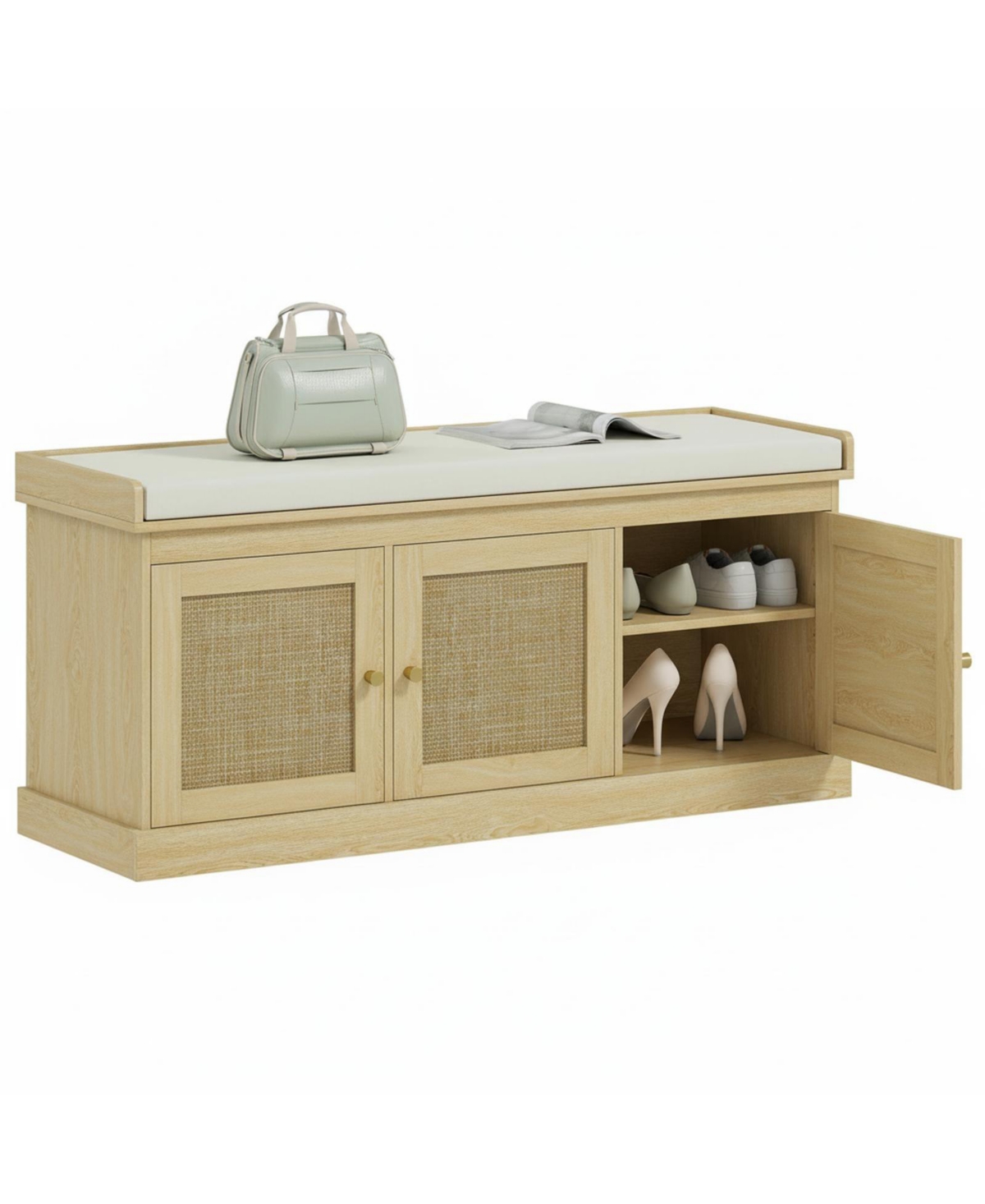 Click here for Yigii Shoe Bench Woven Rattan Doors Storage Cushio... prices