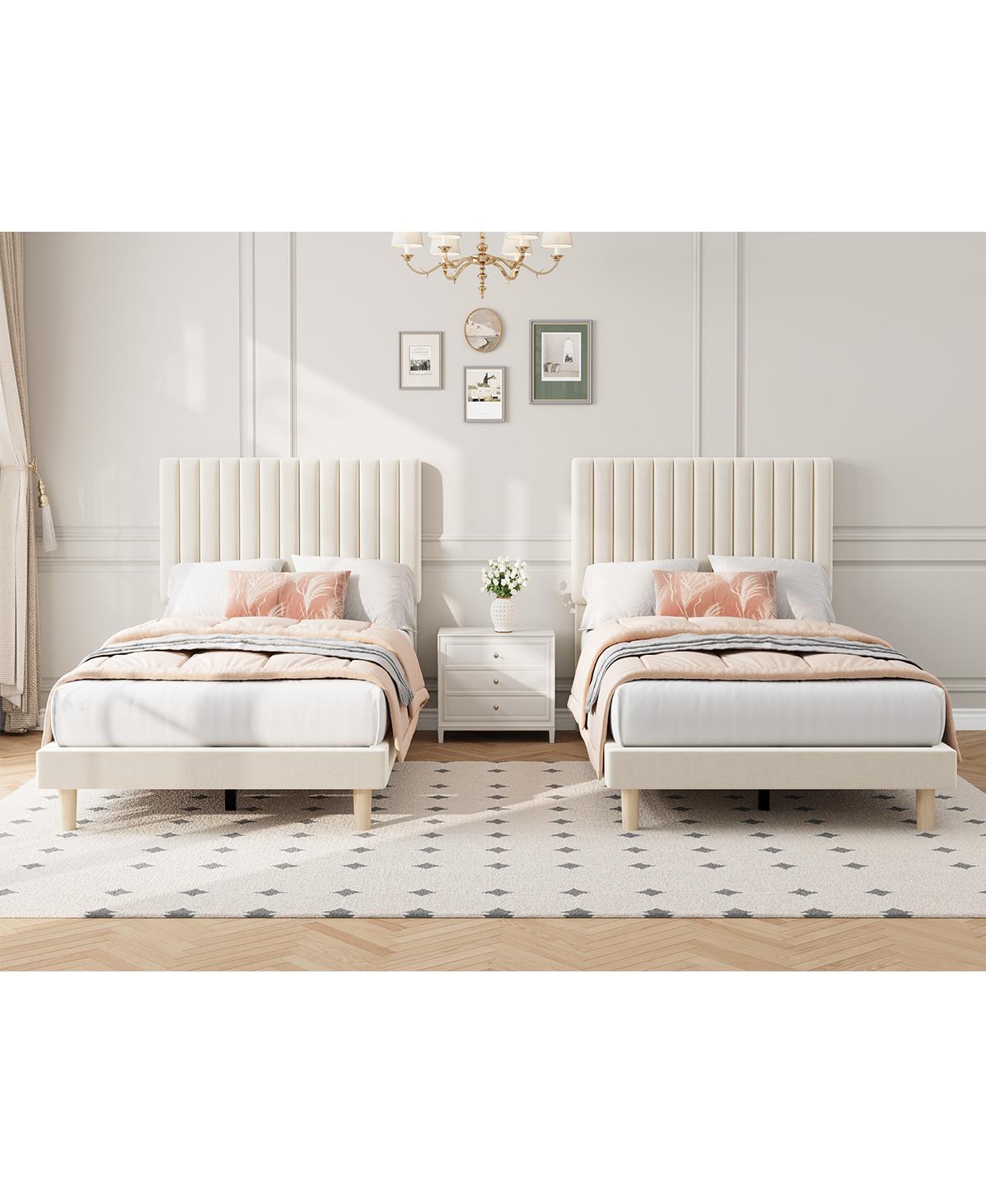 Click here for gaomon Set of 2 Velvet Upholstered Platform Beds w... prices