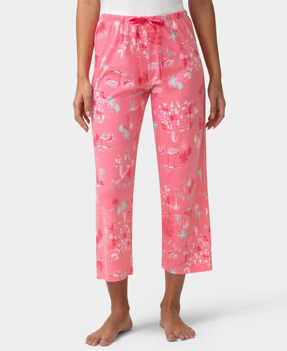 Click here for Hue Womens Printed Capri Mid-Rise Pants - Pink Lem... prices