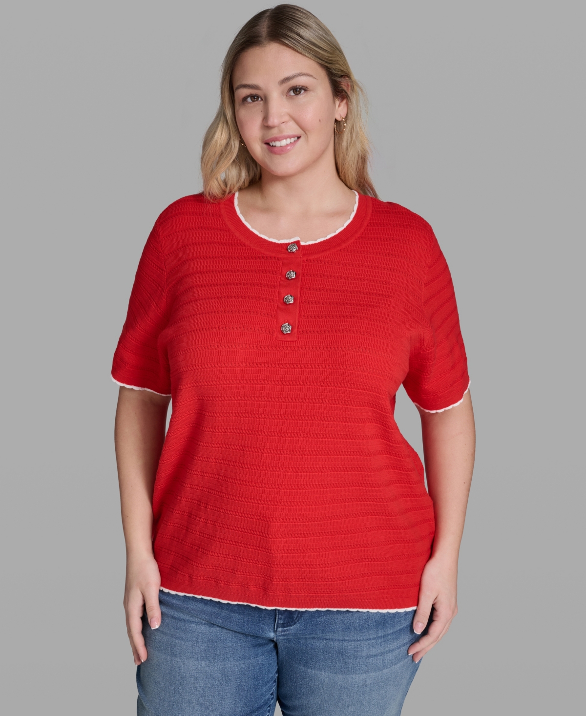 Click here for Karl Lagerfeld Paris Plus Size Button-Front Sweate... prices