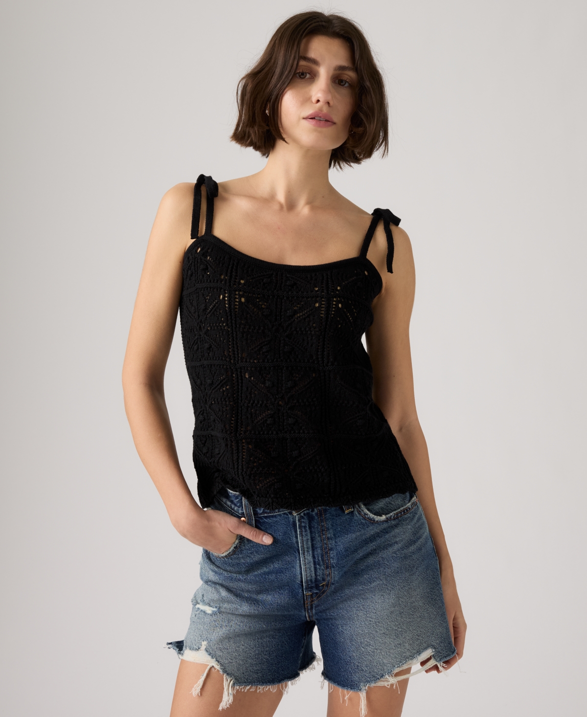 Click here for Levis Womens Abbey Tie-Shoulder Crochet Tank Top -... prices