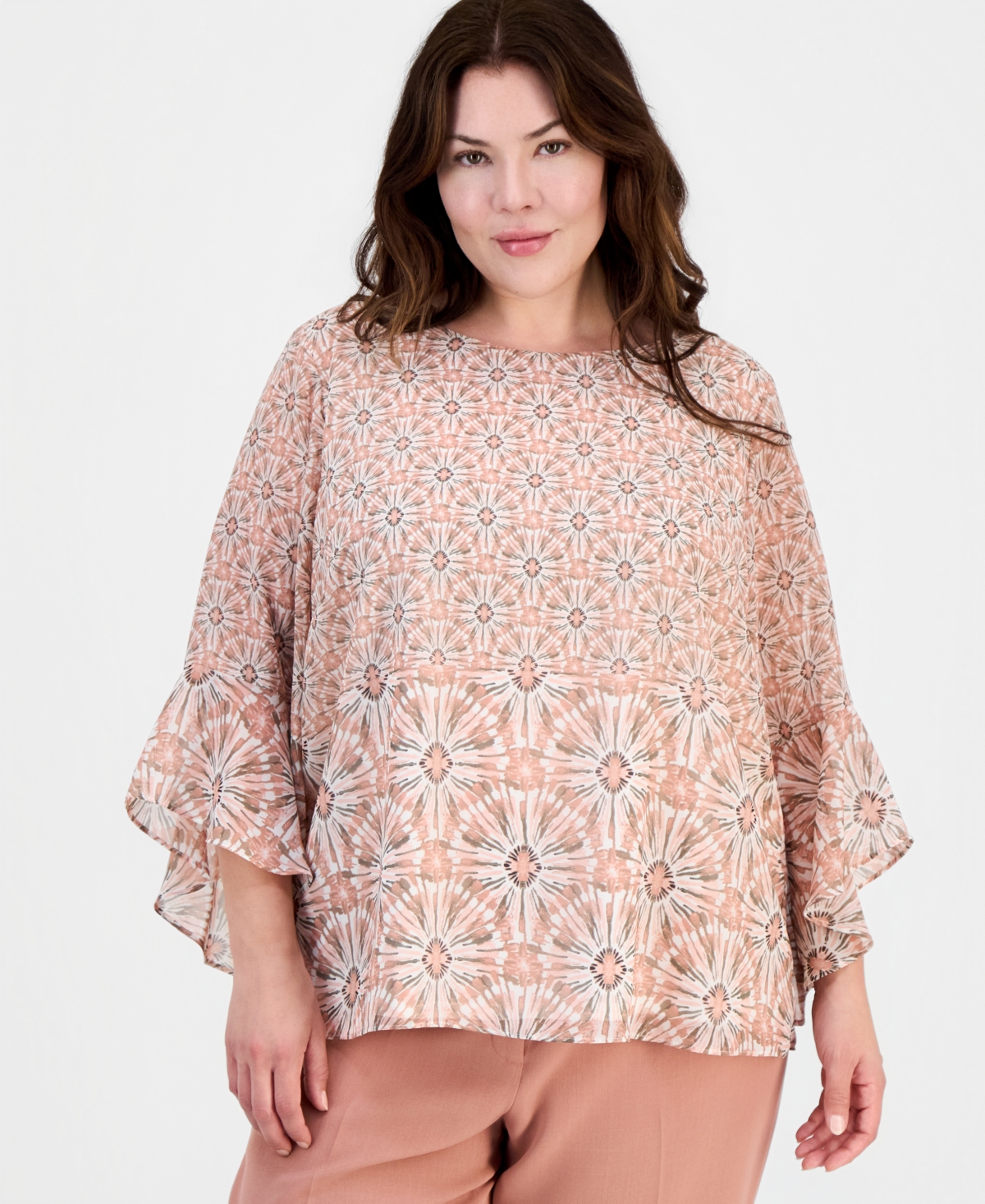 Click here for Kasper Plus size Printed 3/4-Sleeve Top - Tearose... prices