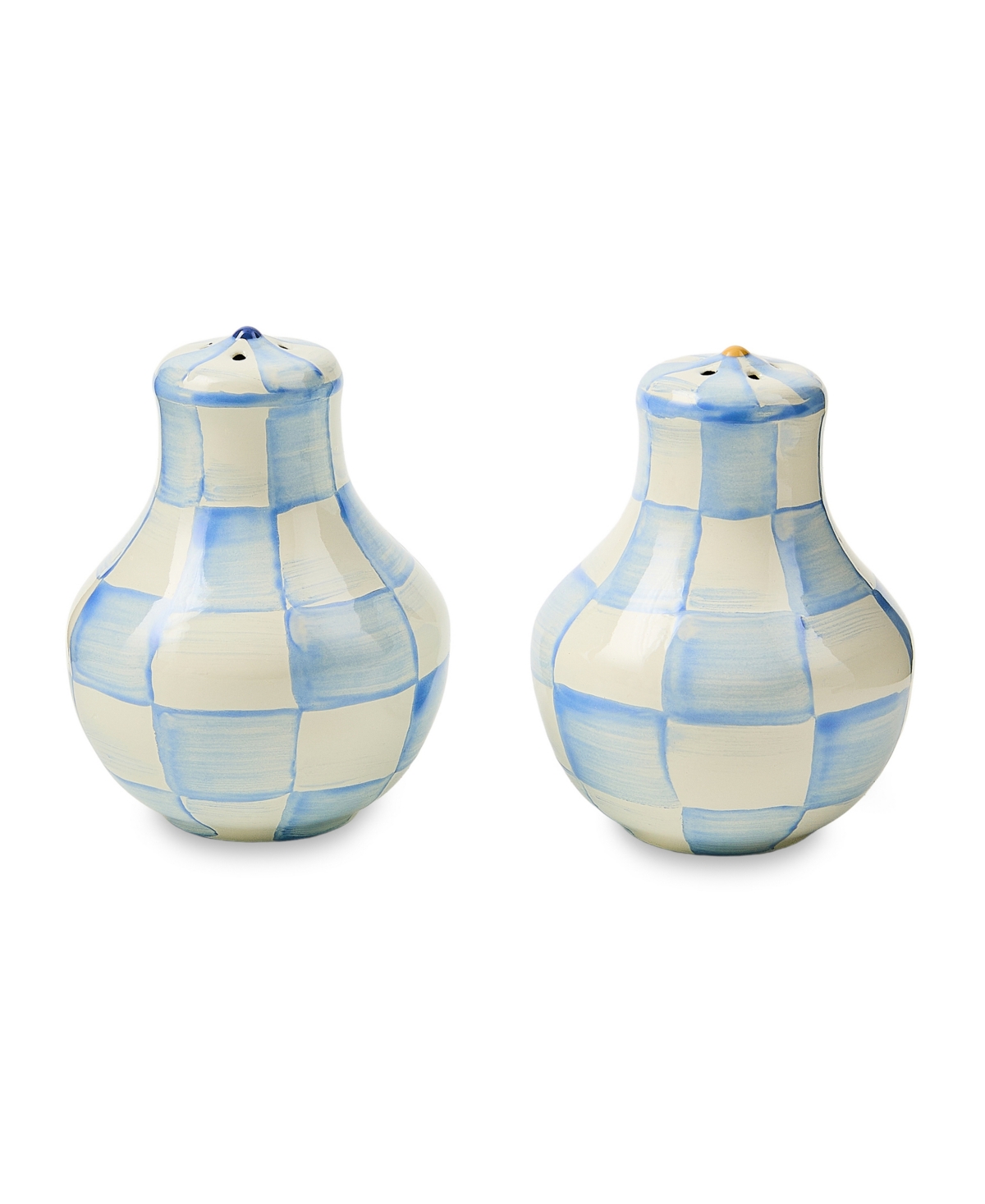 Click here for MacKenzie-Childs Sky Blue Check Salt & Pepper Shak... prices