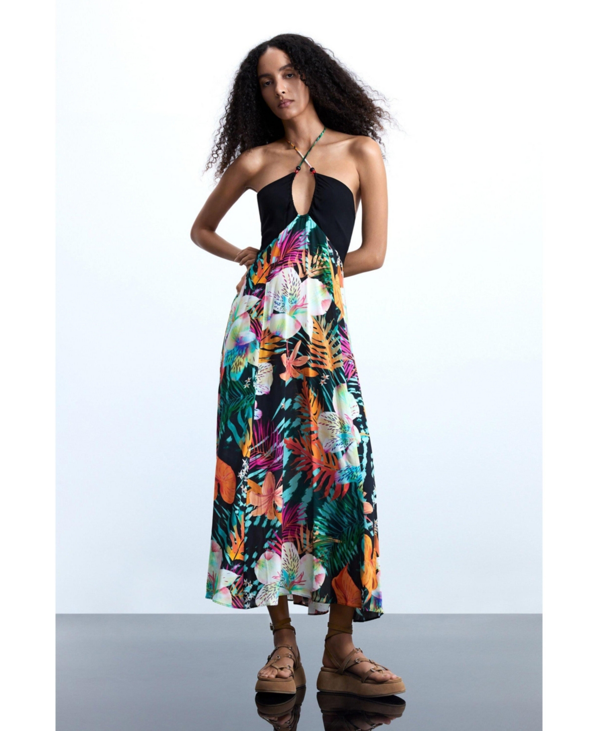 Click here for Desigual Womens Long tropical dress - Black prices