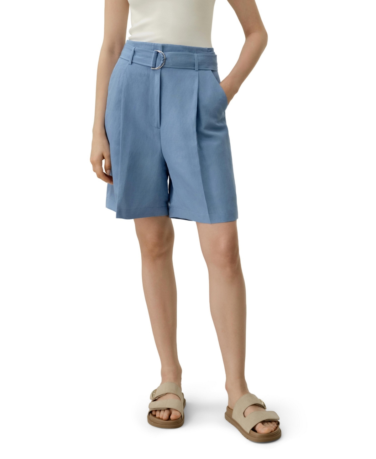 Click here for Lilysilk Womens Silk Linen Belted Shorts - Chambra... prices