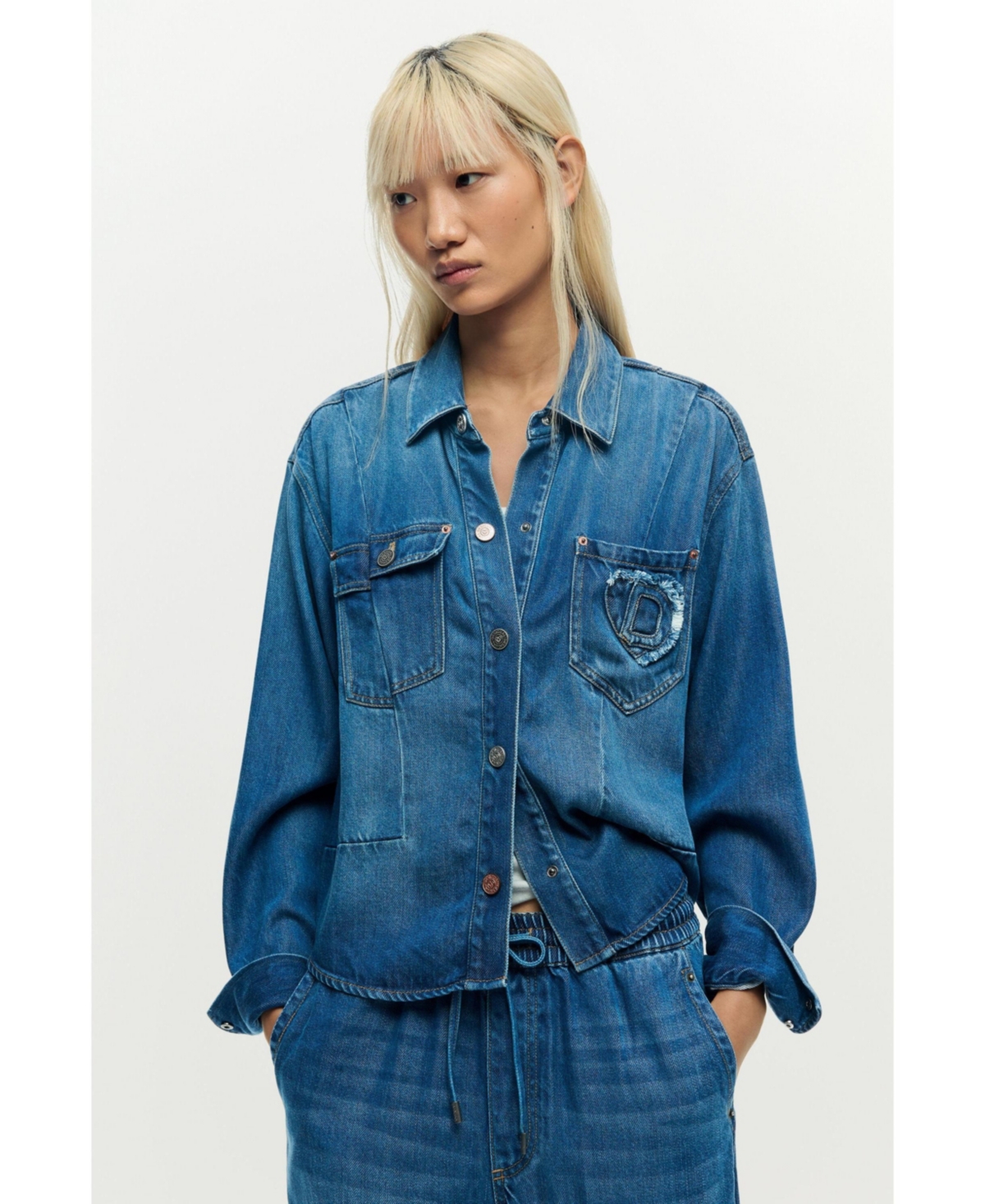 Click here for Desigual Womens Denim jacket logo - Medium blue prices