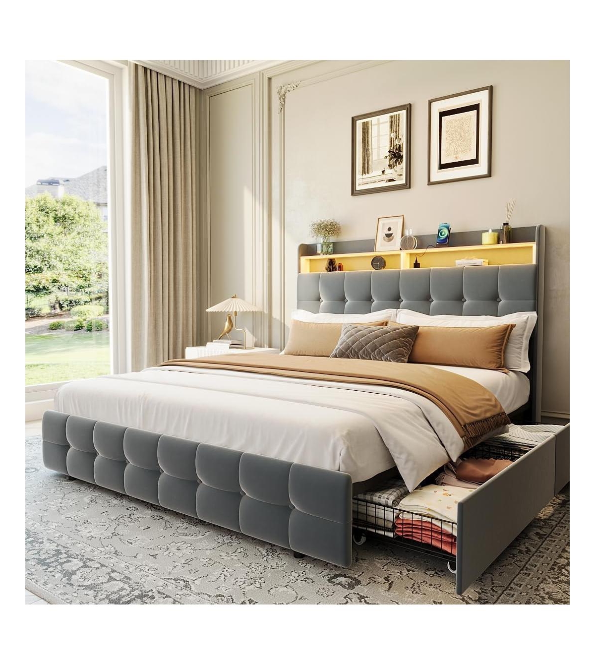 Click here for gaomon Bed Frame with 2 Storage Drawers  Upholster... prices