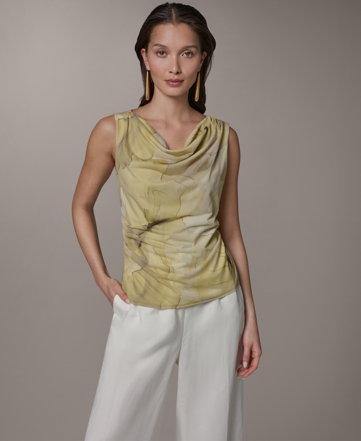 Click here for Donna Karan New York Womens Printed Cowl Neck Blou... prices