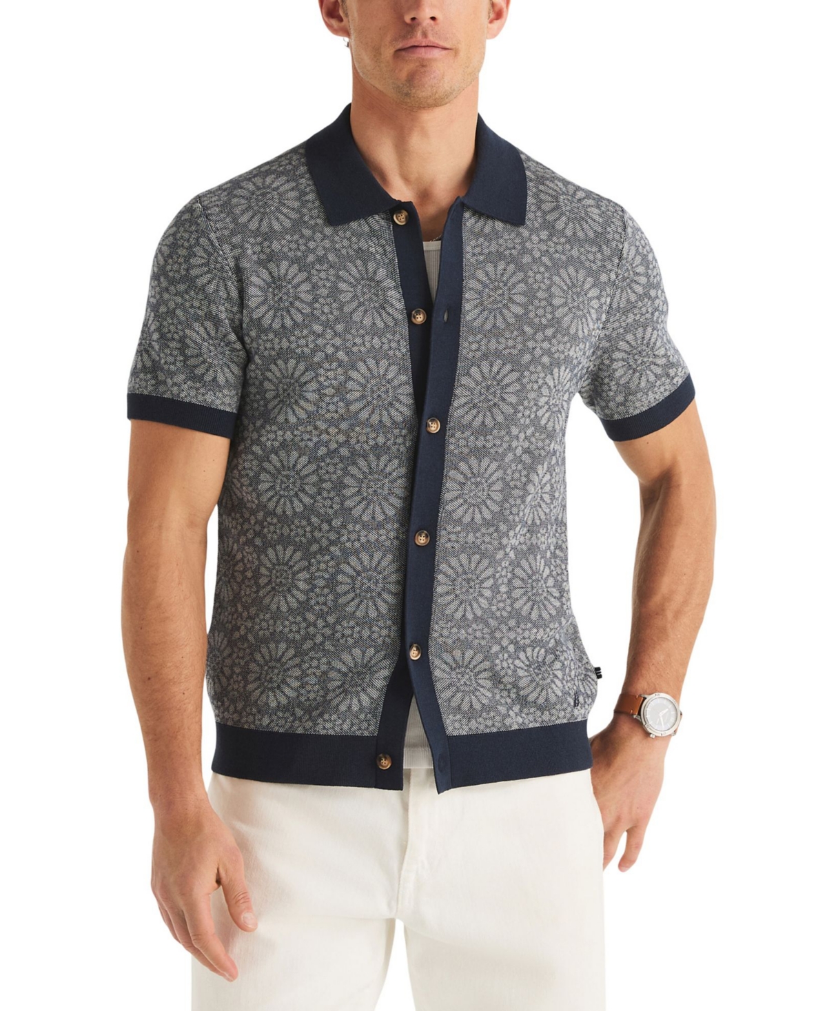 Click here for Nautica Mens Jacquard Classic-Fit Buttoned Polo Sw... prices