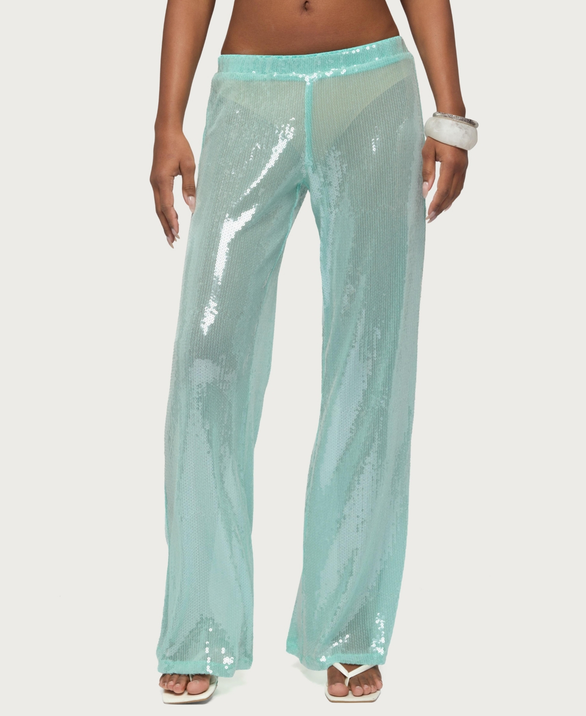 Click here for Edikted Womens Avalee Sequin Wide Leg Pants - Aqua prices