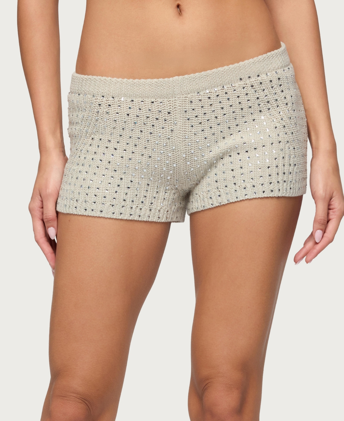Click here for Edikted Womens Mackenzie Rhinestone Knit Shorts -... prices