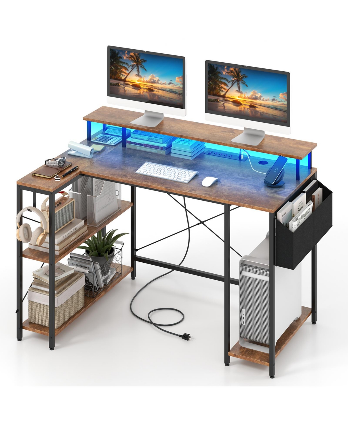 Click here for Sugift L-Shaped Gaming Desk with Led Lights and Po... prices