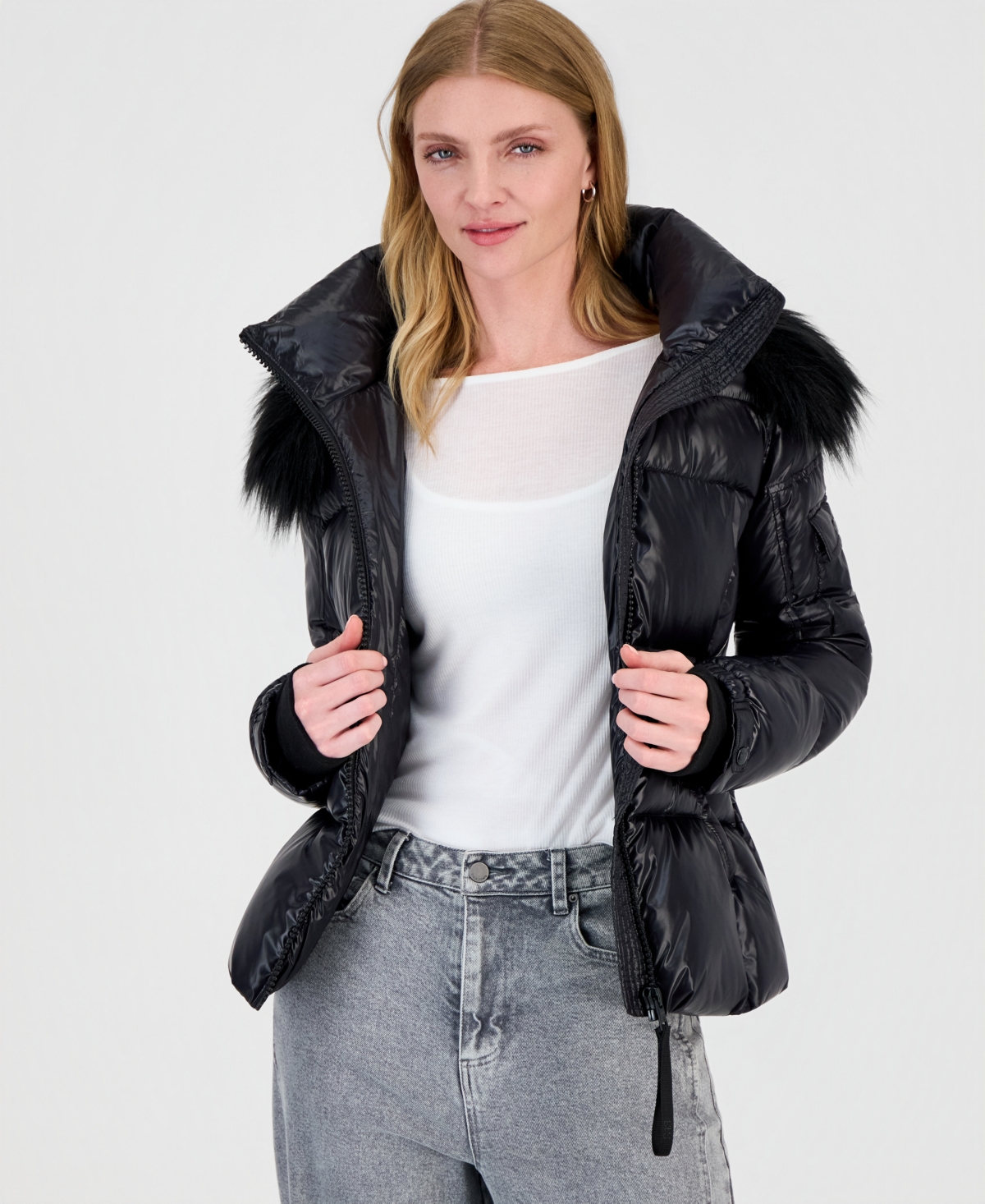 Click here for S13 Womens Allie Faux-Fur-Trim Hooded Puffer Coat... prices