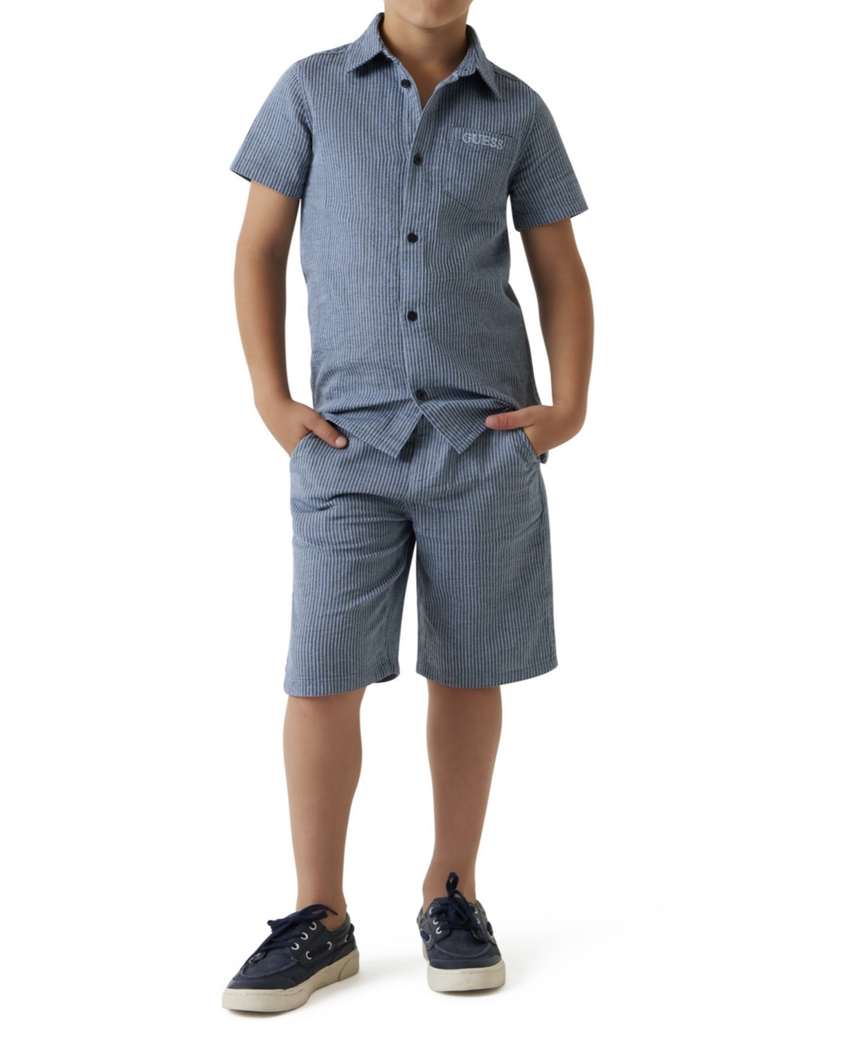 Click here for Guess Boys 8-16 Seersucker Chino Shorts - Blue prices