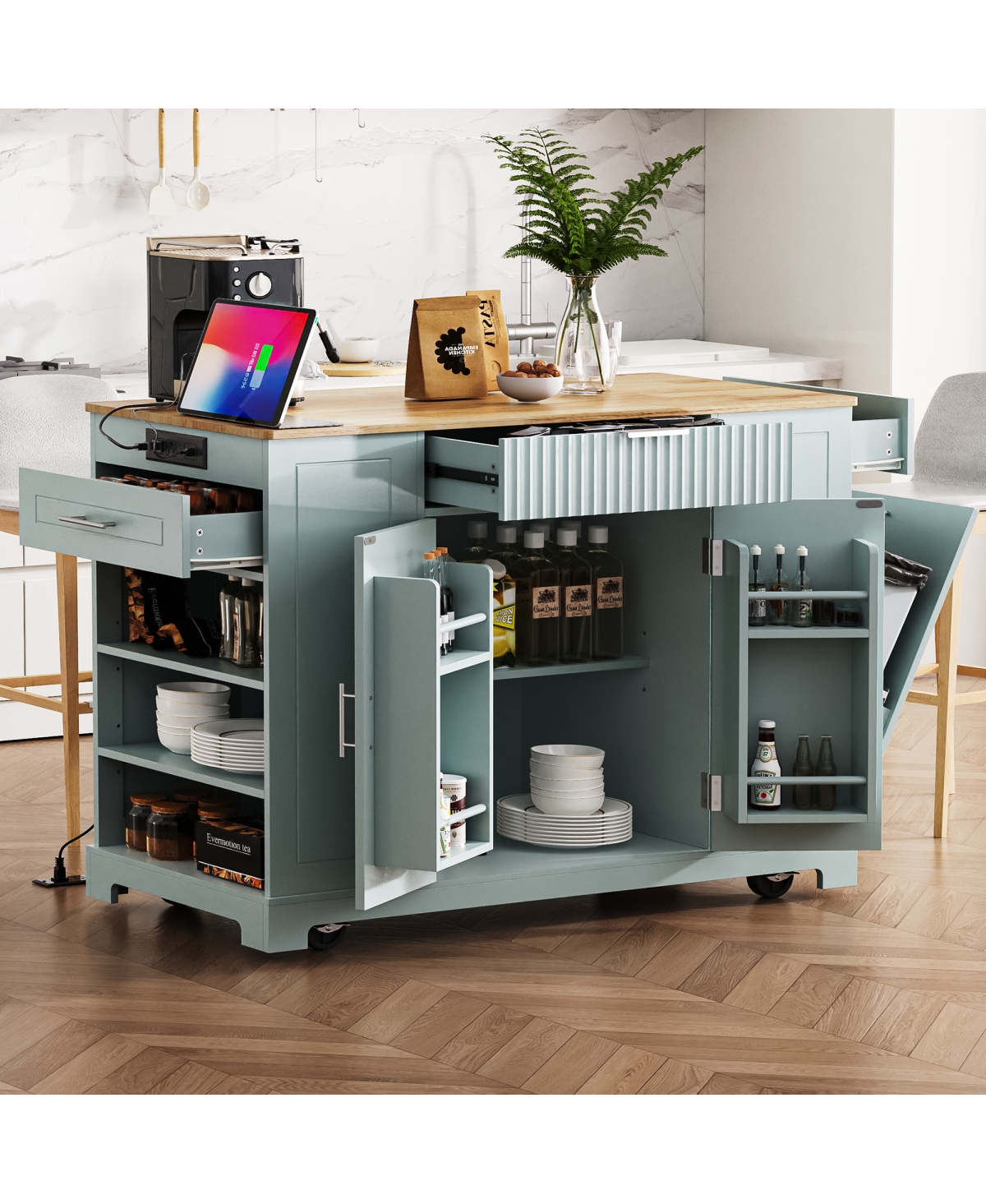 Click here for Streamdale Furniture Rolling Kitchen Island Trash... prices