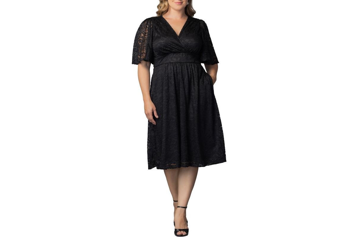 Click here for Kiyonna Plus Size Fable Lace Cocktail Dress - Onyx prices