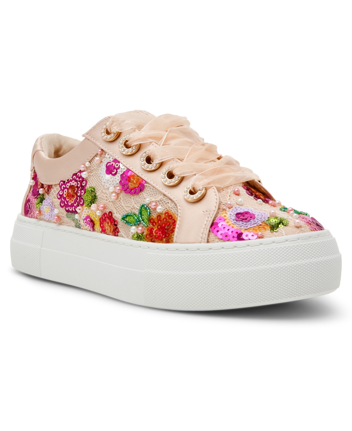 Click here for Betsey Johnson Womens Bonny Lace-Up Sneakers - Nud... prices