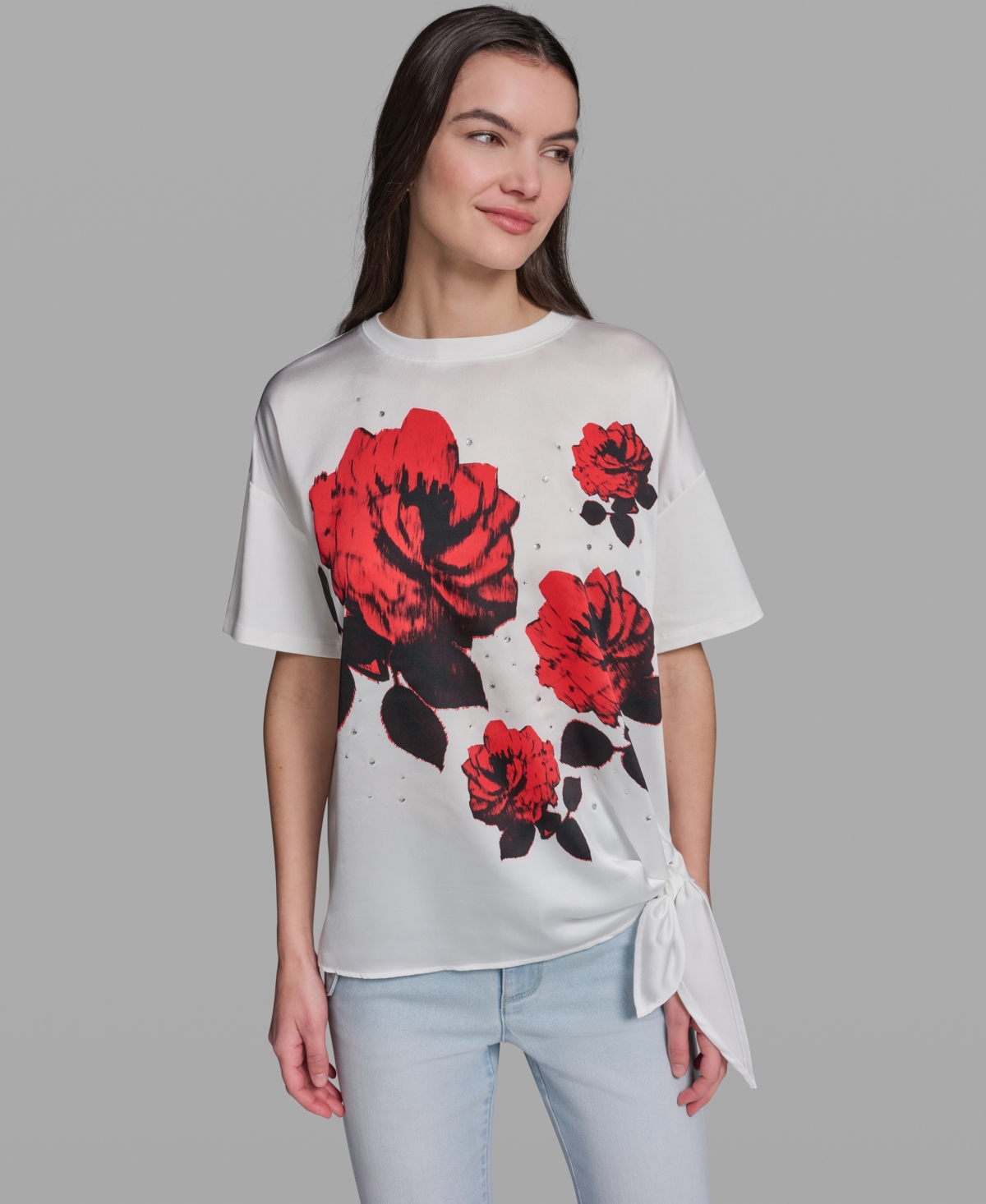 Click here for Karl Lagerfeld Paris Womens Floral Print Crewneck... prices