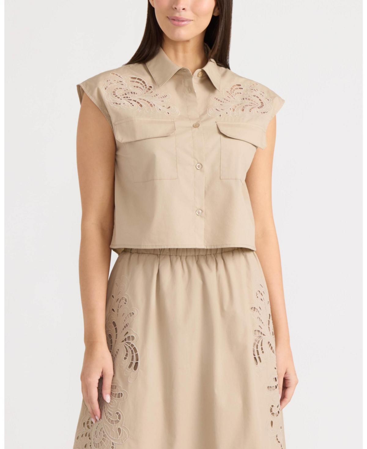 Click here for Ellen Tracy Womens Applique Embroidered Shirt - Sa... prices