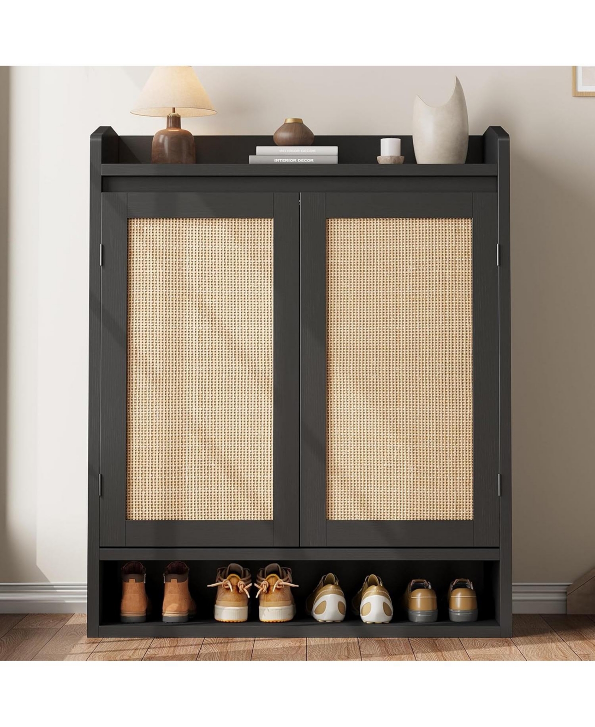 Click here for gaomon 5-Tier Wooden Shoe Cabinet with 2 Rattan Do... prices