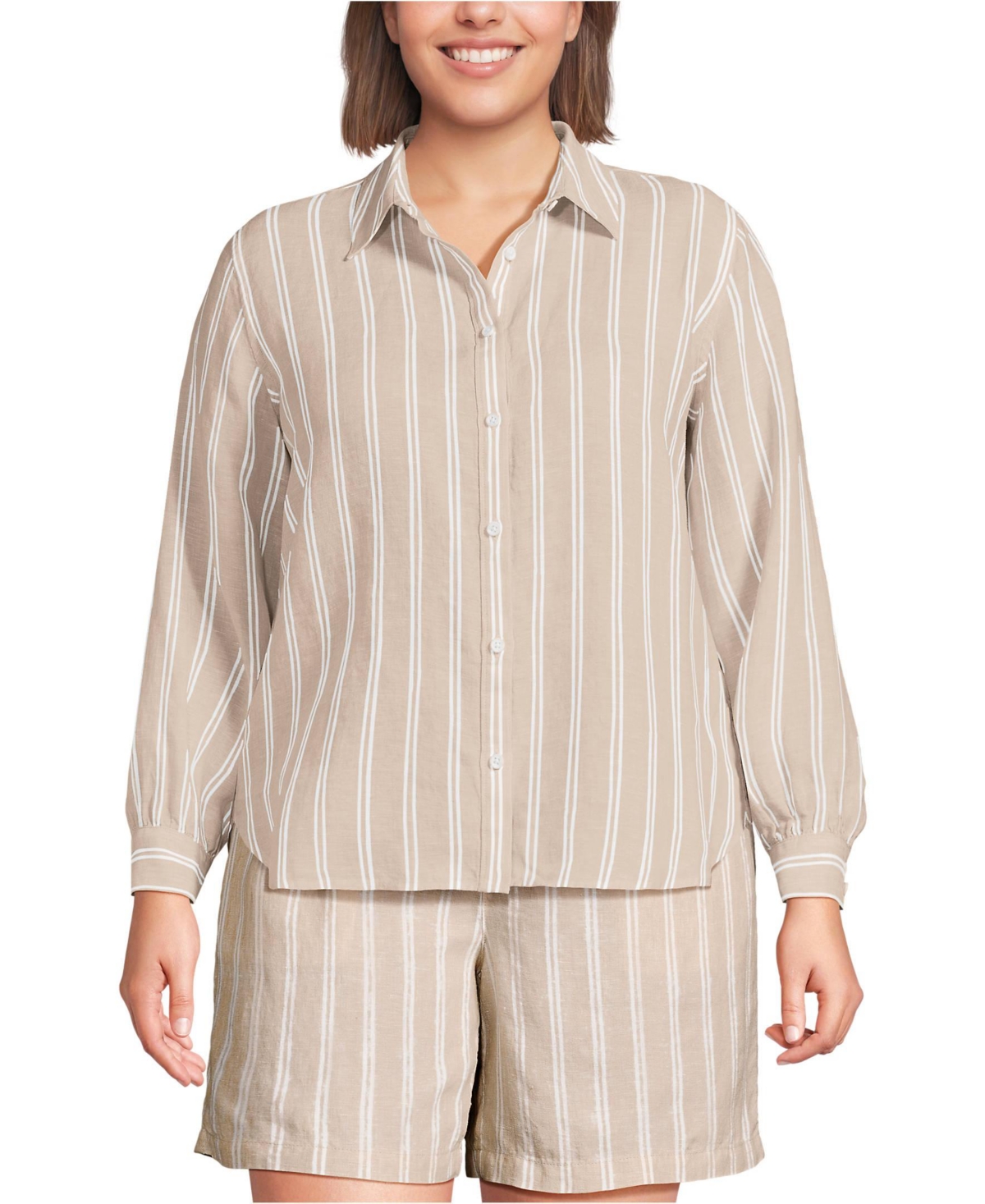 Click here for Lands End Plus Size Linen Long Sleeve Feminine Shi... prices