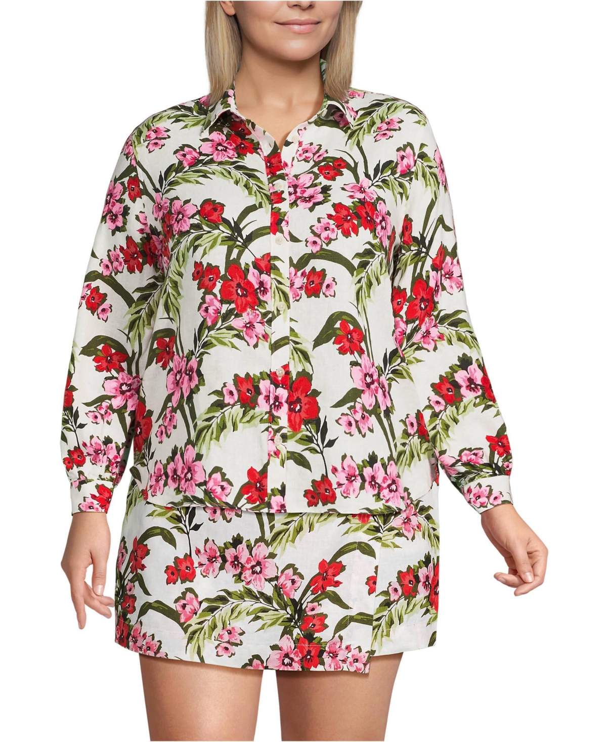 Click here for Lands End Plus Size Linen Long Sleeve Feminine Shi... prices