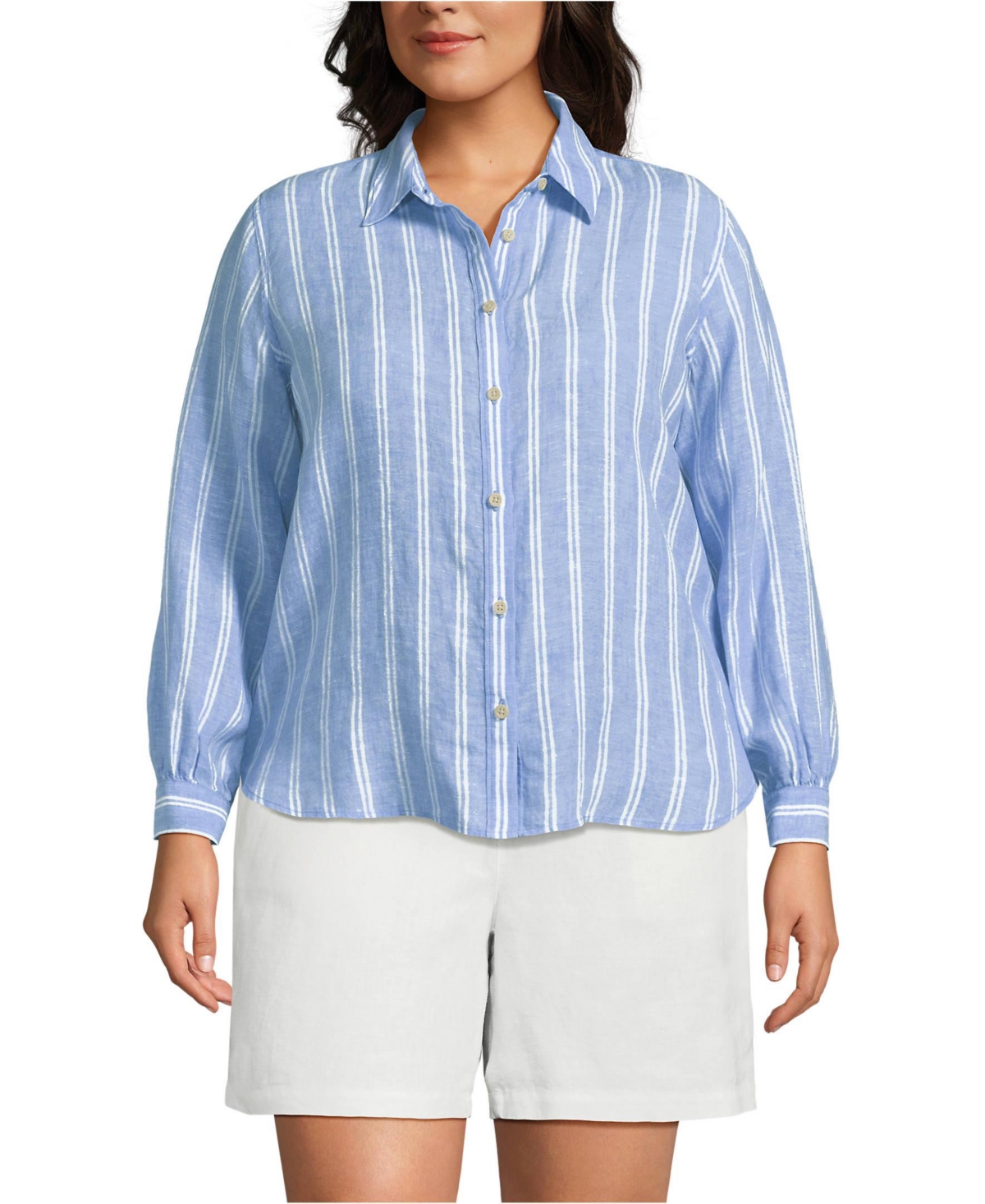 Click here for Lands End Plus Size Linen Long Sleeve Feminine Shi... prices