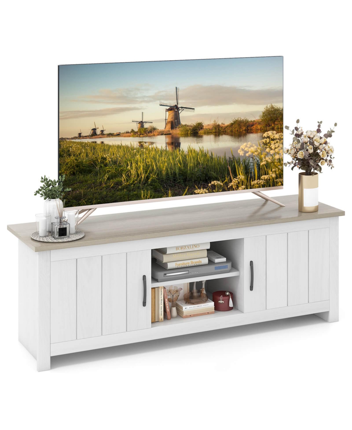Click here for Gouun Two-Tone 57-Inch Tv Stand with Cabinets and... prices