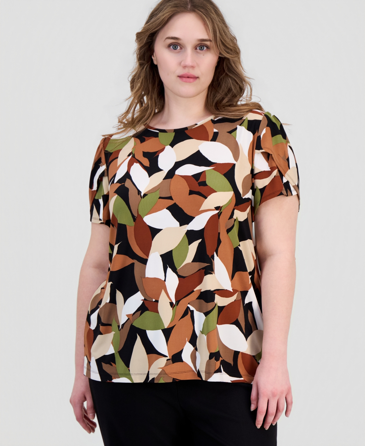 Click here for Anne Klein Essentials Plus Size Printed Tulip-Slee... prices