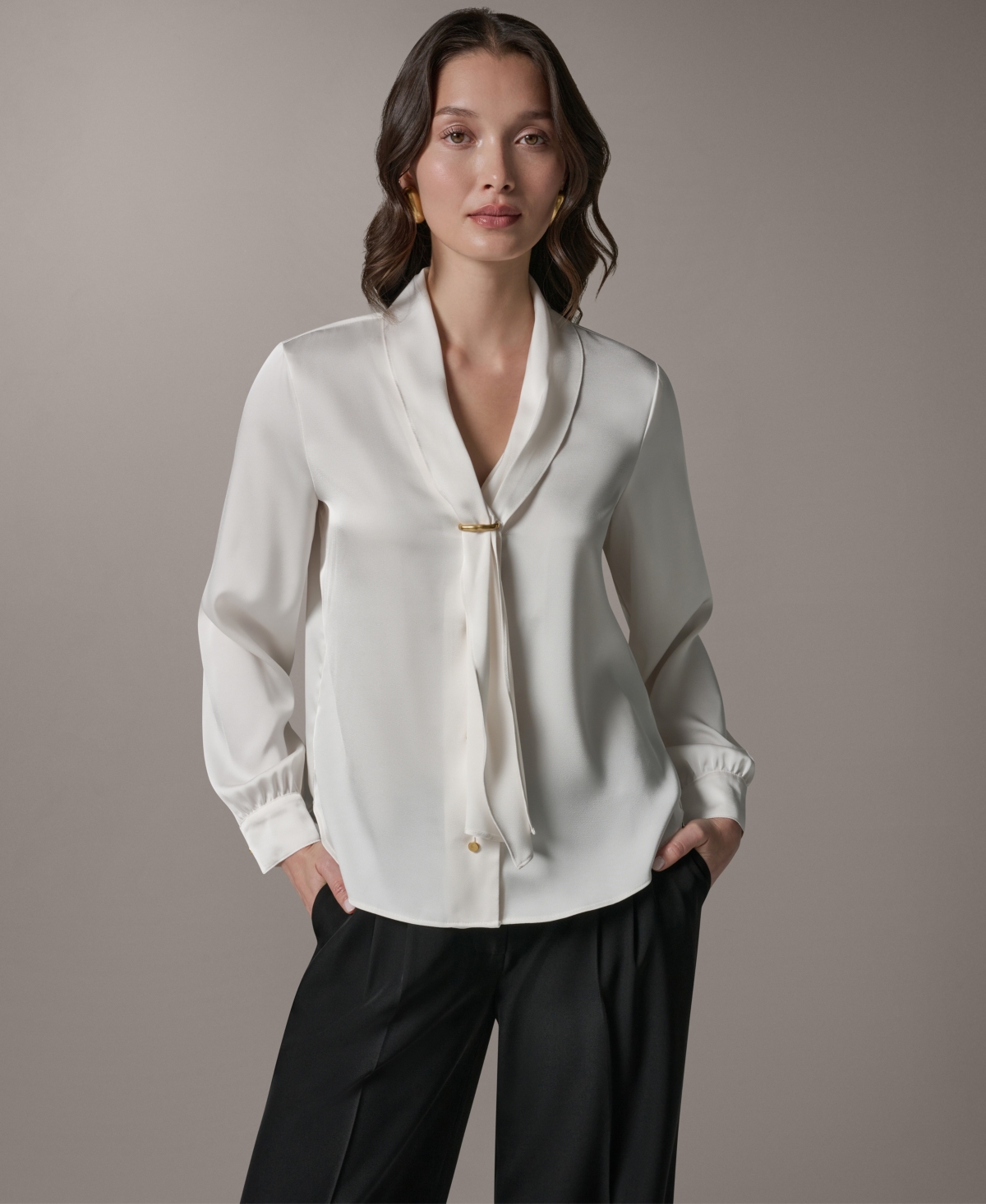 Click here for Donna Karan New York Petite Long-Sleeve V-Neck Pul... prices