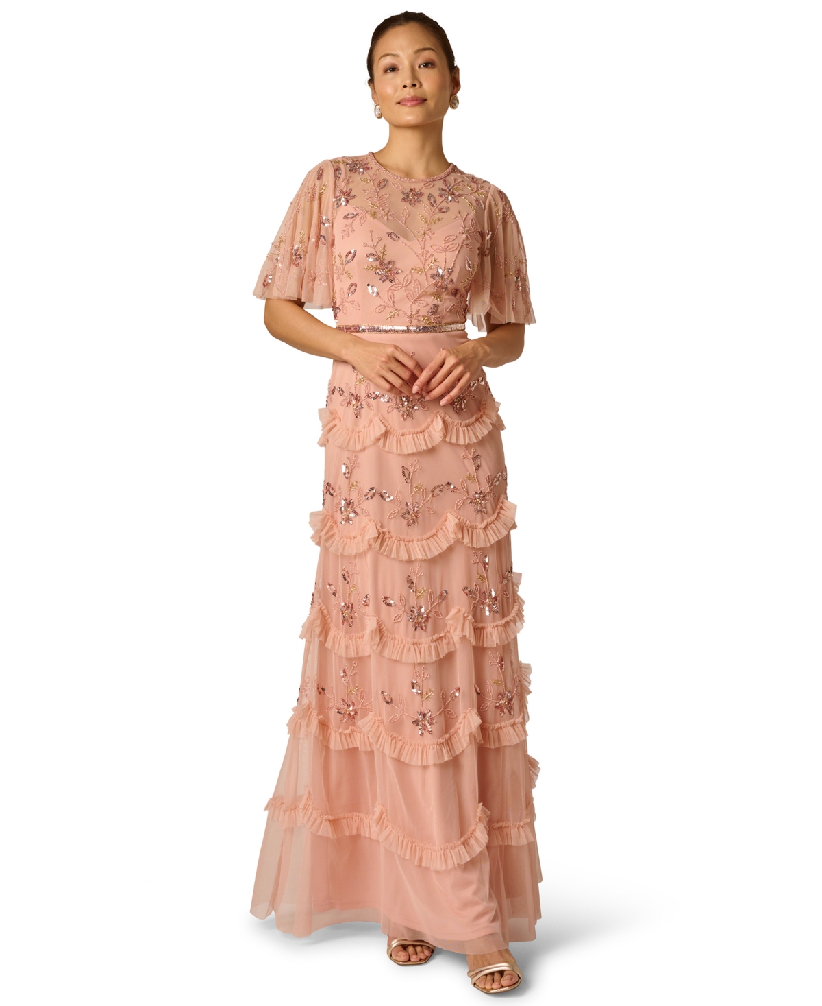 Click here for Adrianna Papell Petite Crew Neck Ruffle Detail Max... prices