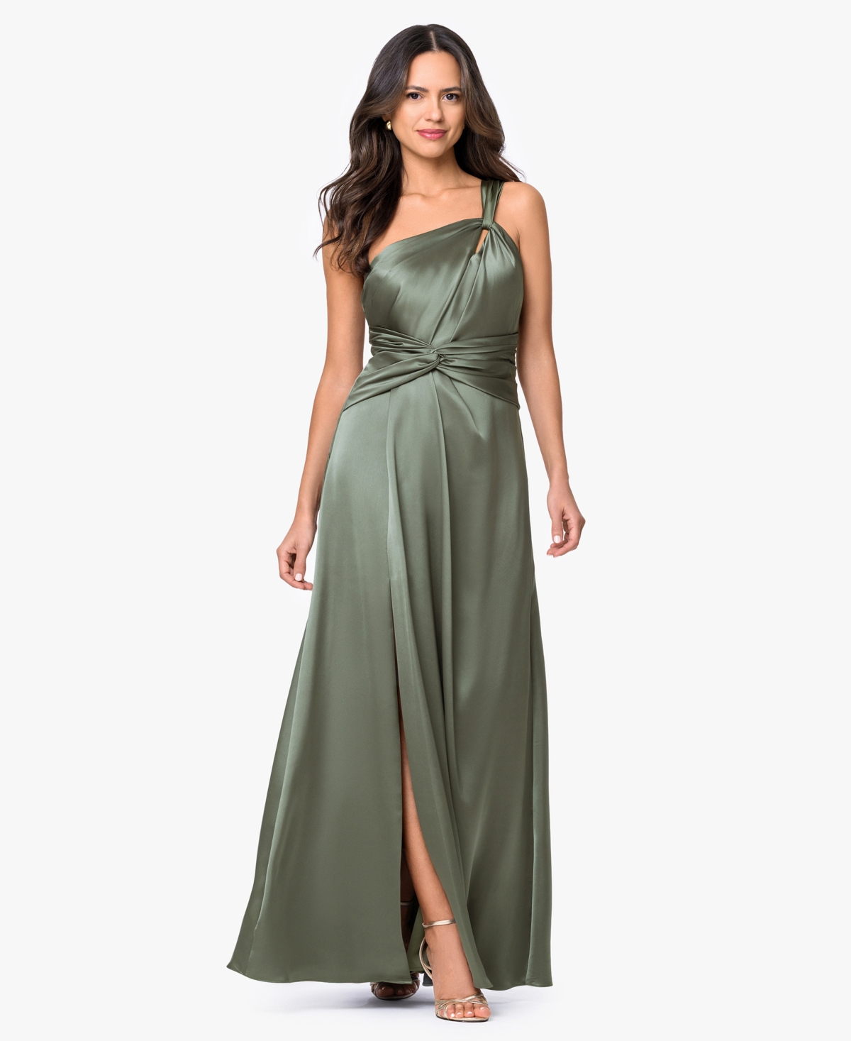 Click here for Xscape Womens Sleeveless One-Shoulder Gown - Olive prices