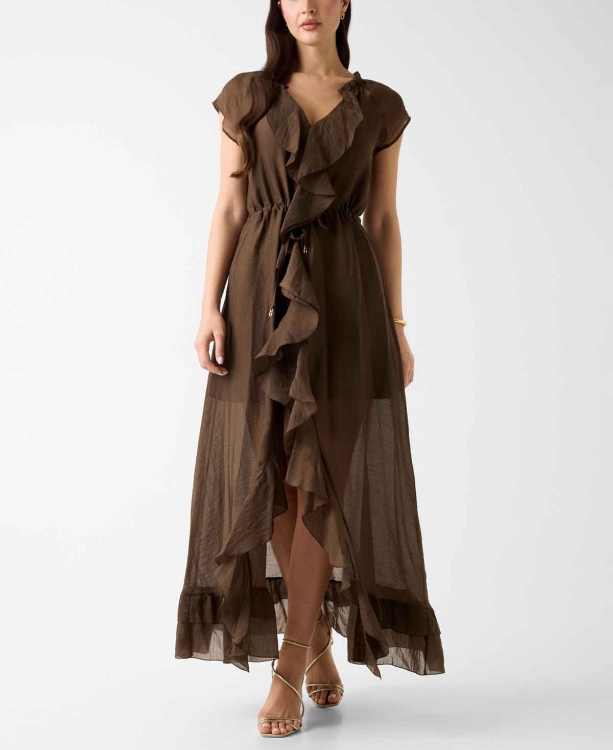 Click here for Guess Womens Maelys Ruffled V-Neck Dress - CoarseB... prices