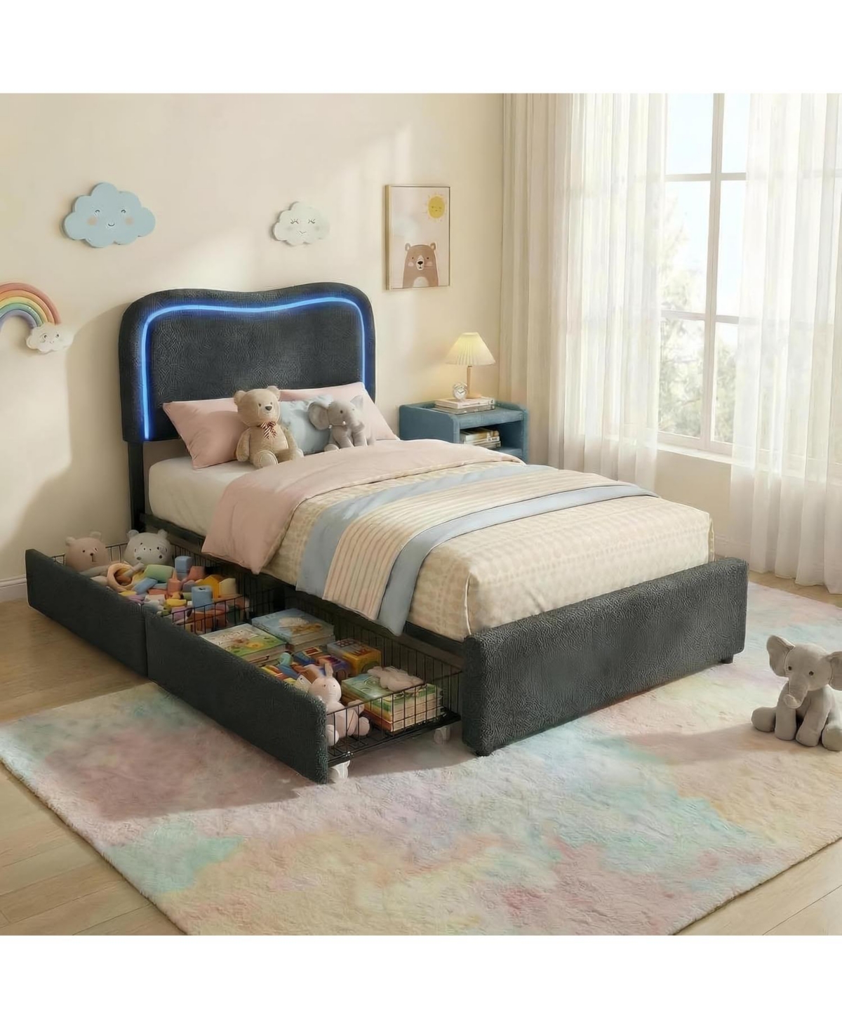 Click here for gaomon Boucle Bed Frame with 2 Storage Drawers and... prices