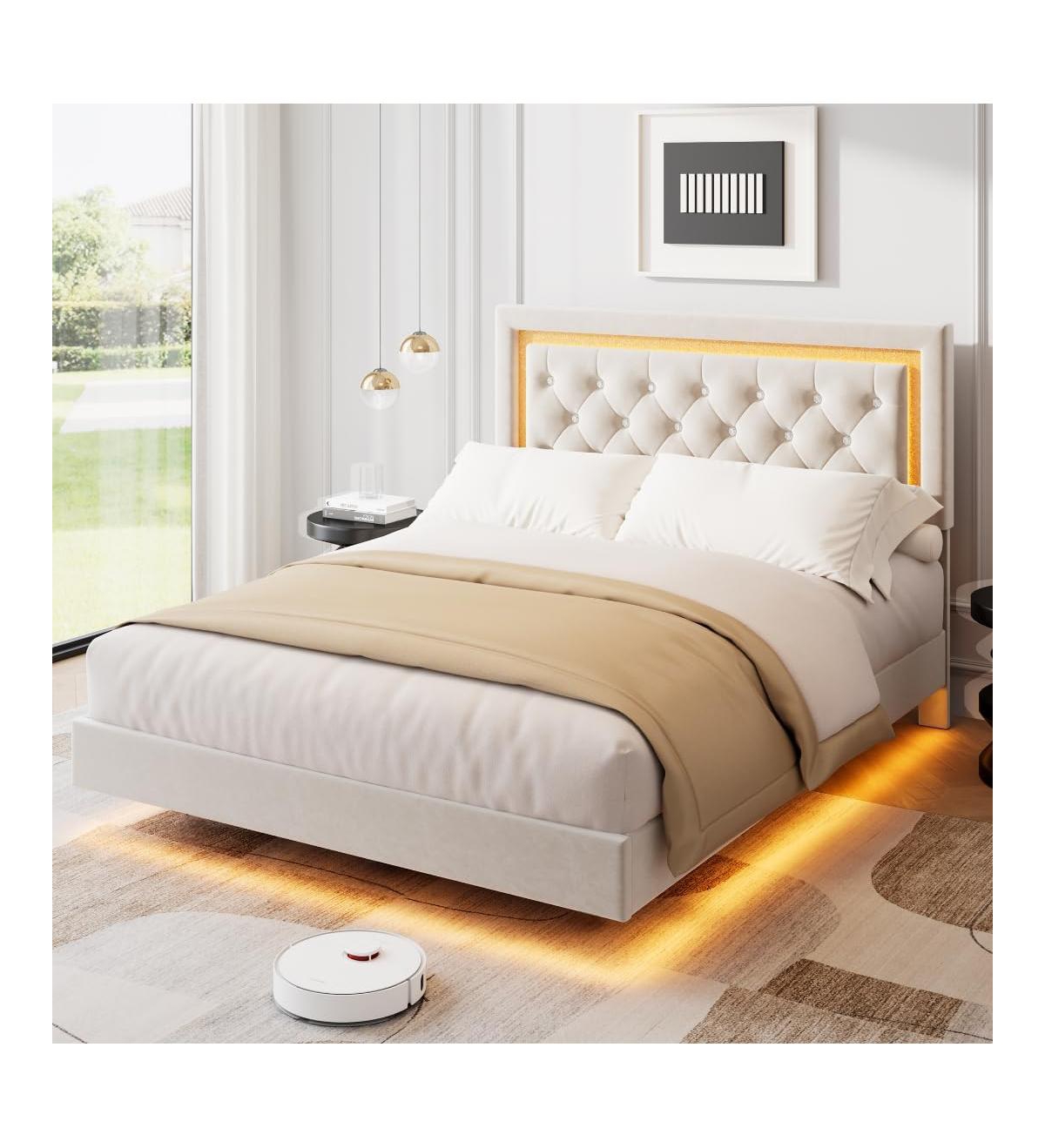 Click here for gaomon Full Floating Bed Frame with Led Lights  Up... prices